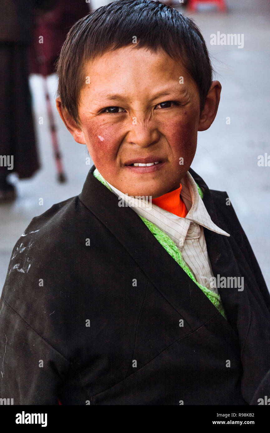 Lhasa, Tibet Autonomous Region, China : Portrait of Tibetan child in ...