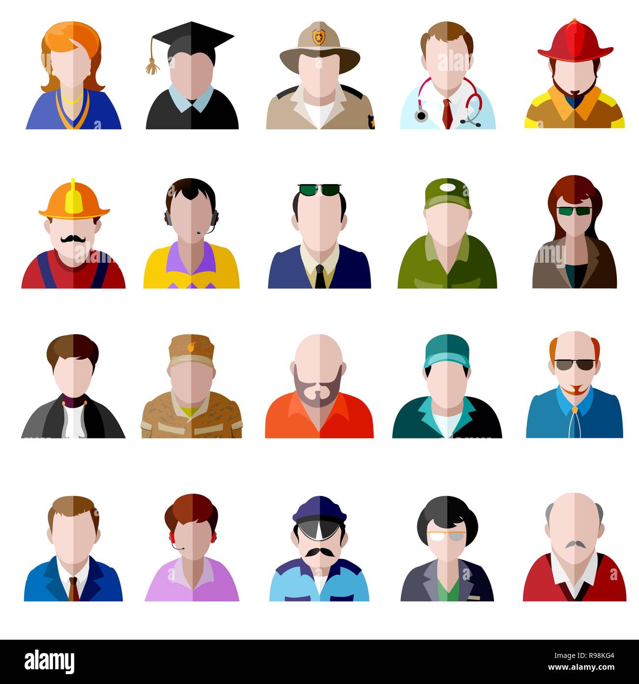 Color vector flat icon set. Different people character: female, male ...