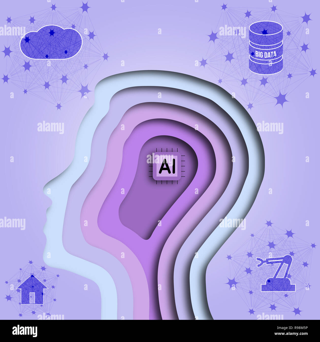 human head portrait silhouette with AI chip inside insted of brain ...