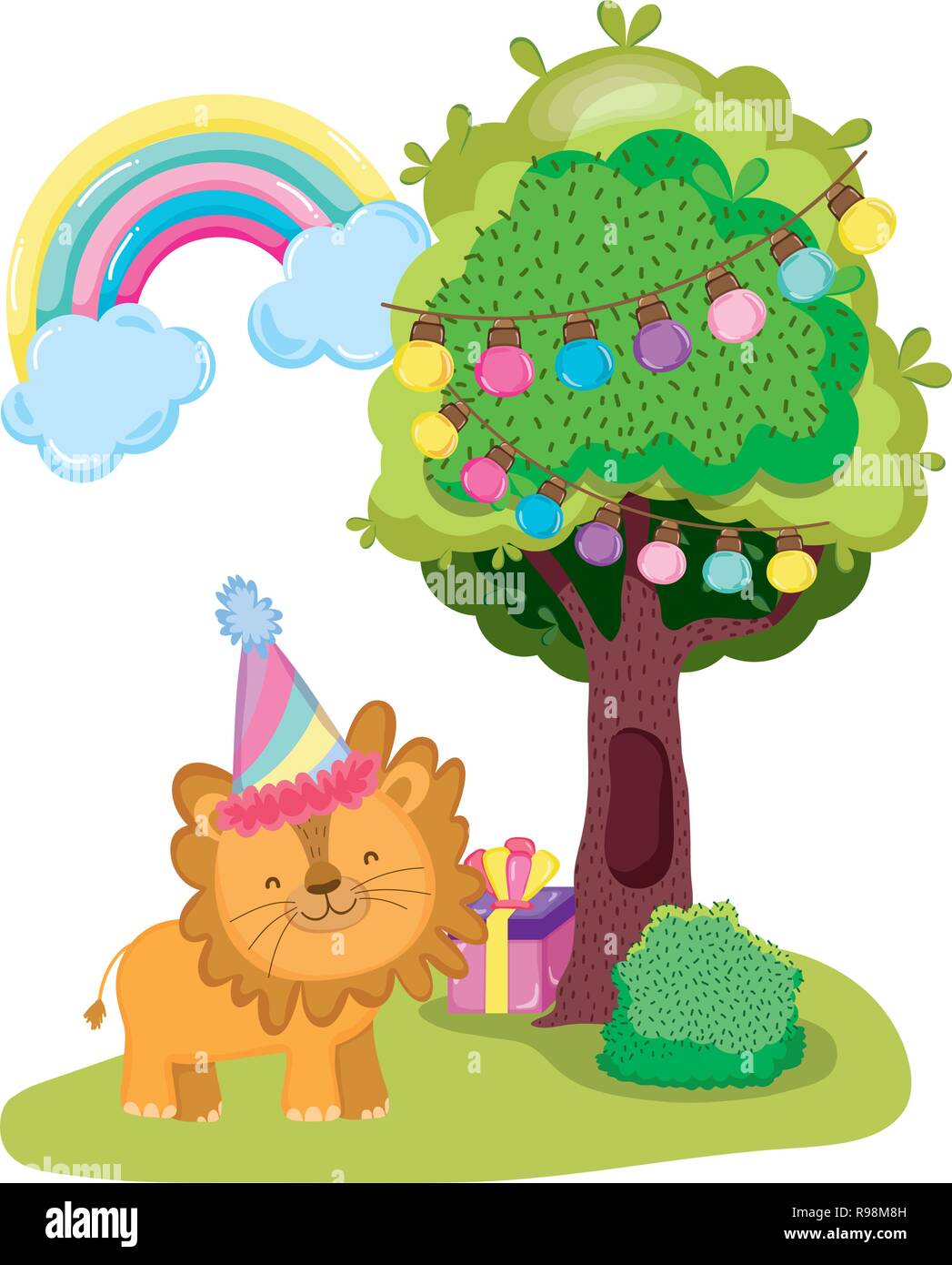 cute and little lion with party hat Stock Vector Image & Art - Alamy