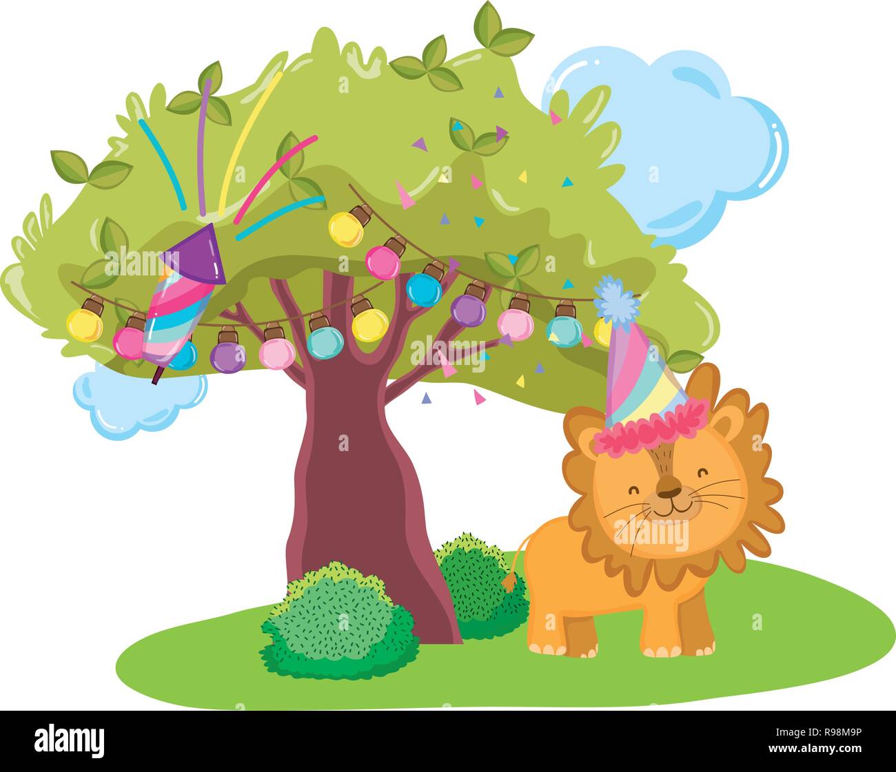 cute and little lion with party hat Stock Vector Image & Art - Alamy