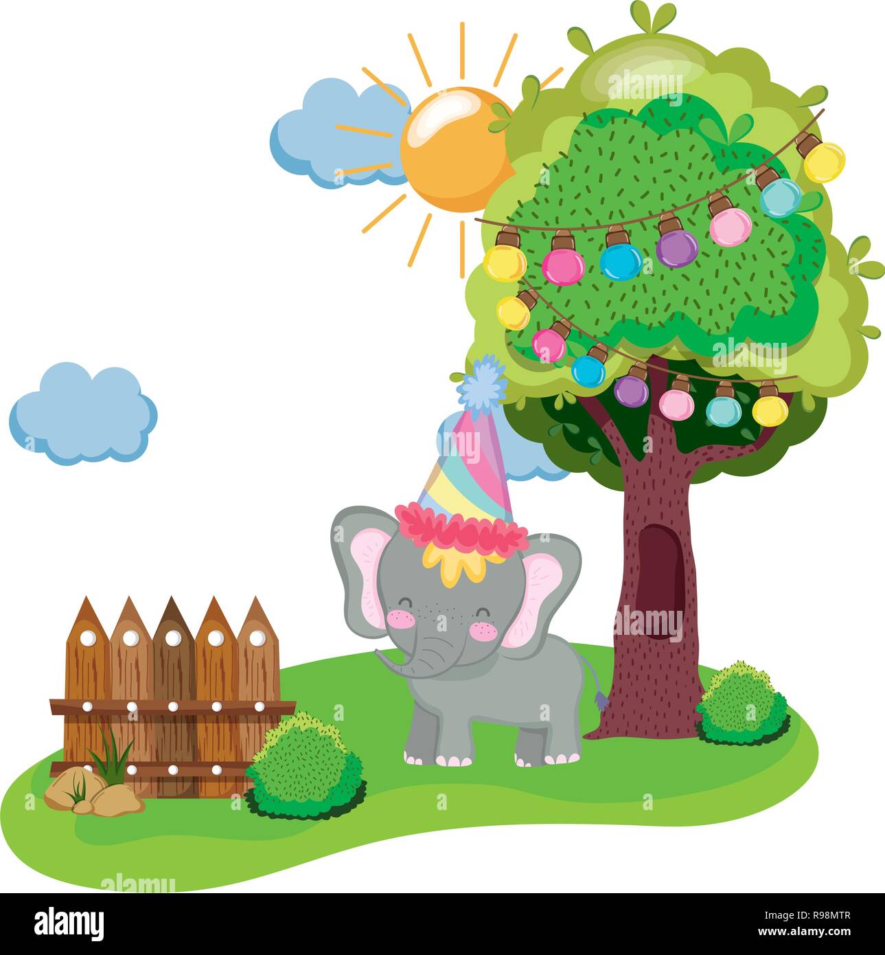 cute and little elephant with party hat Stock Vector Image & Art - Alamy