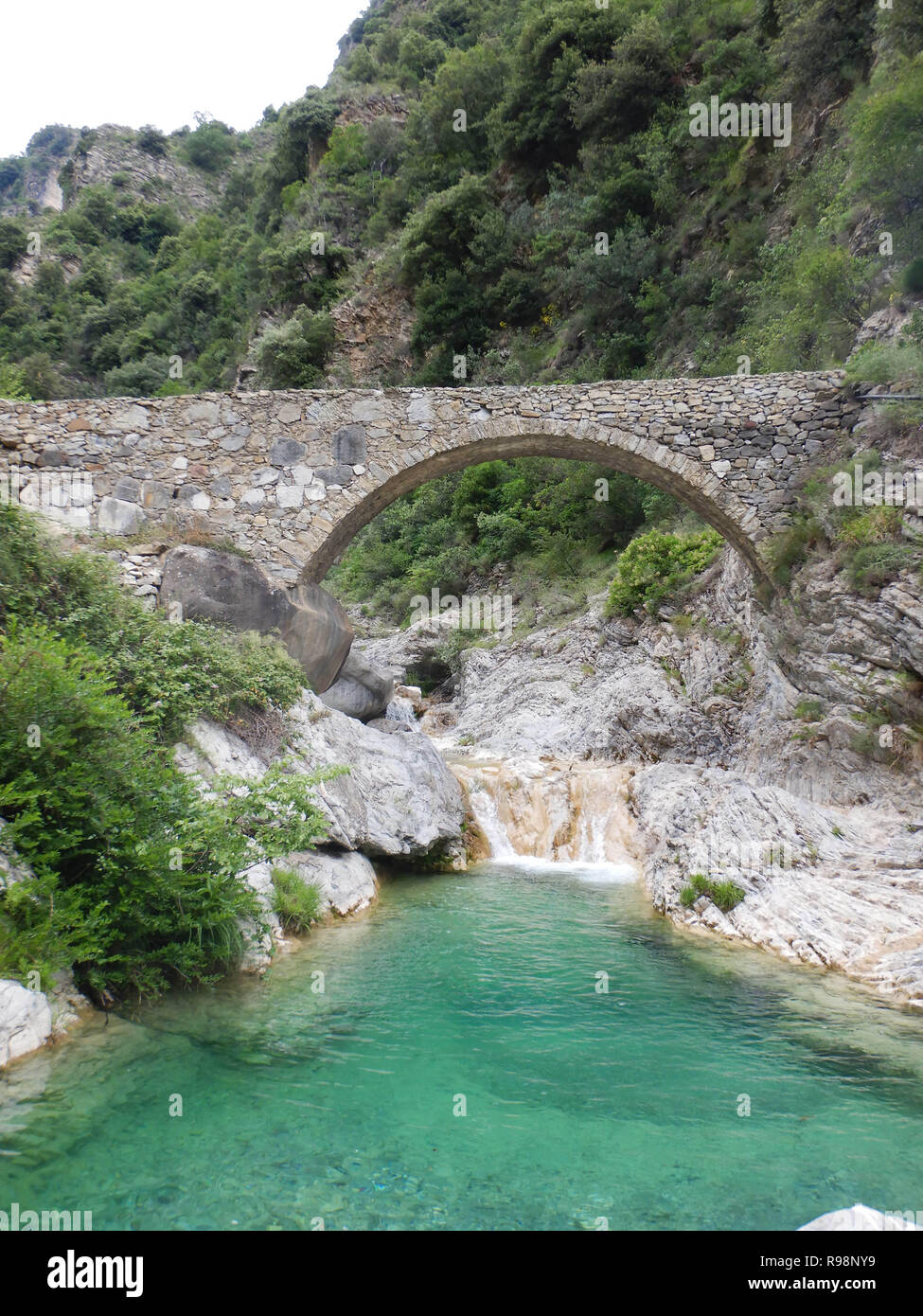 Stone bridge in the Nervia Valley near the Rio Barbaira stream ...