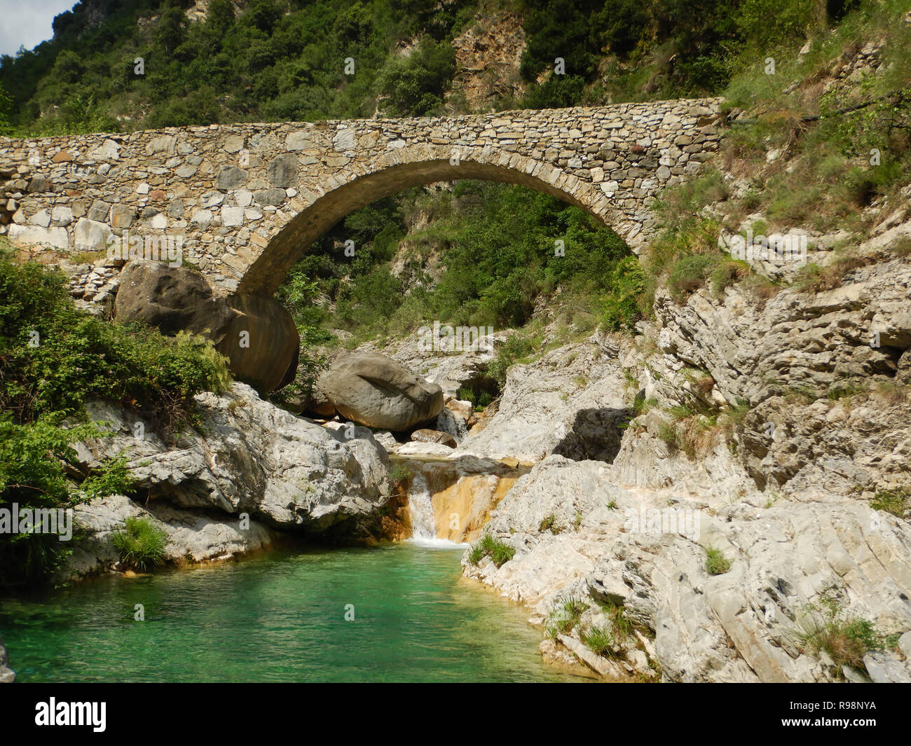 Stone bridge in the Nervia Valley near the Rio Barbaira stream ...