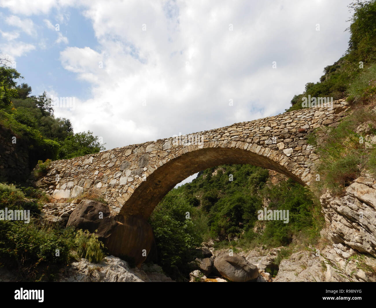 Stone bridge in the Nervia Valley near the Rio Barbaira stream ...