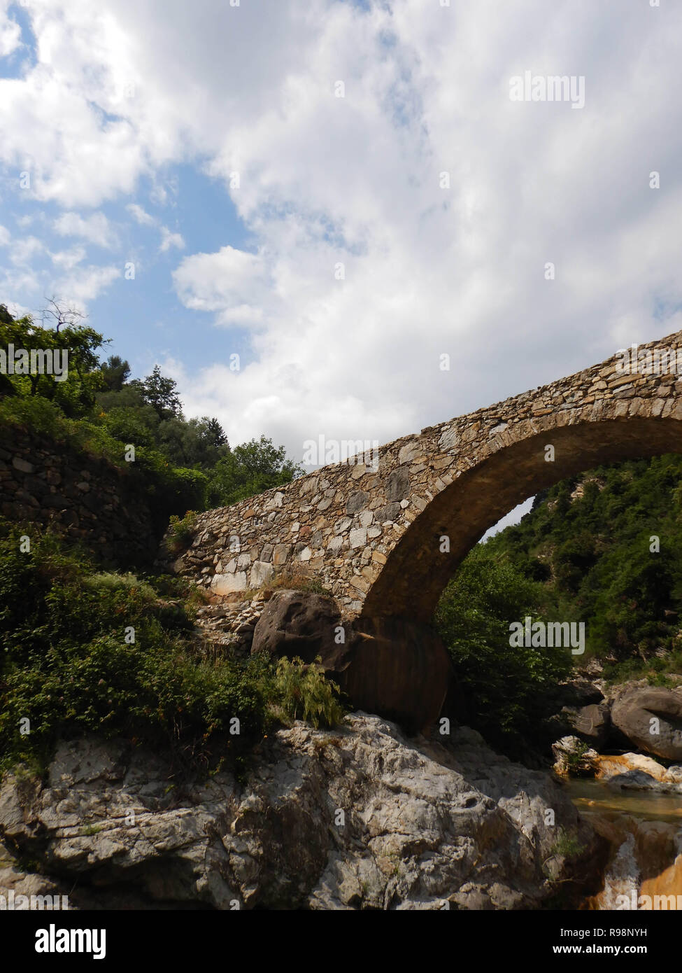 Stone bridge in the Nervia Valley near the Rio Barbaira stream ...