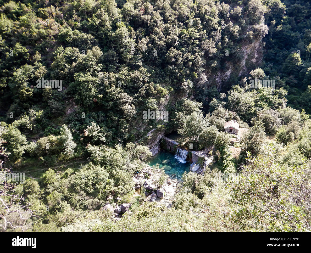 A waterfall in the Rio Barbaira stream along the Nervia Valley ...