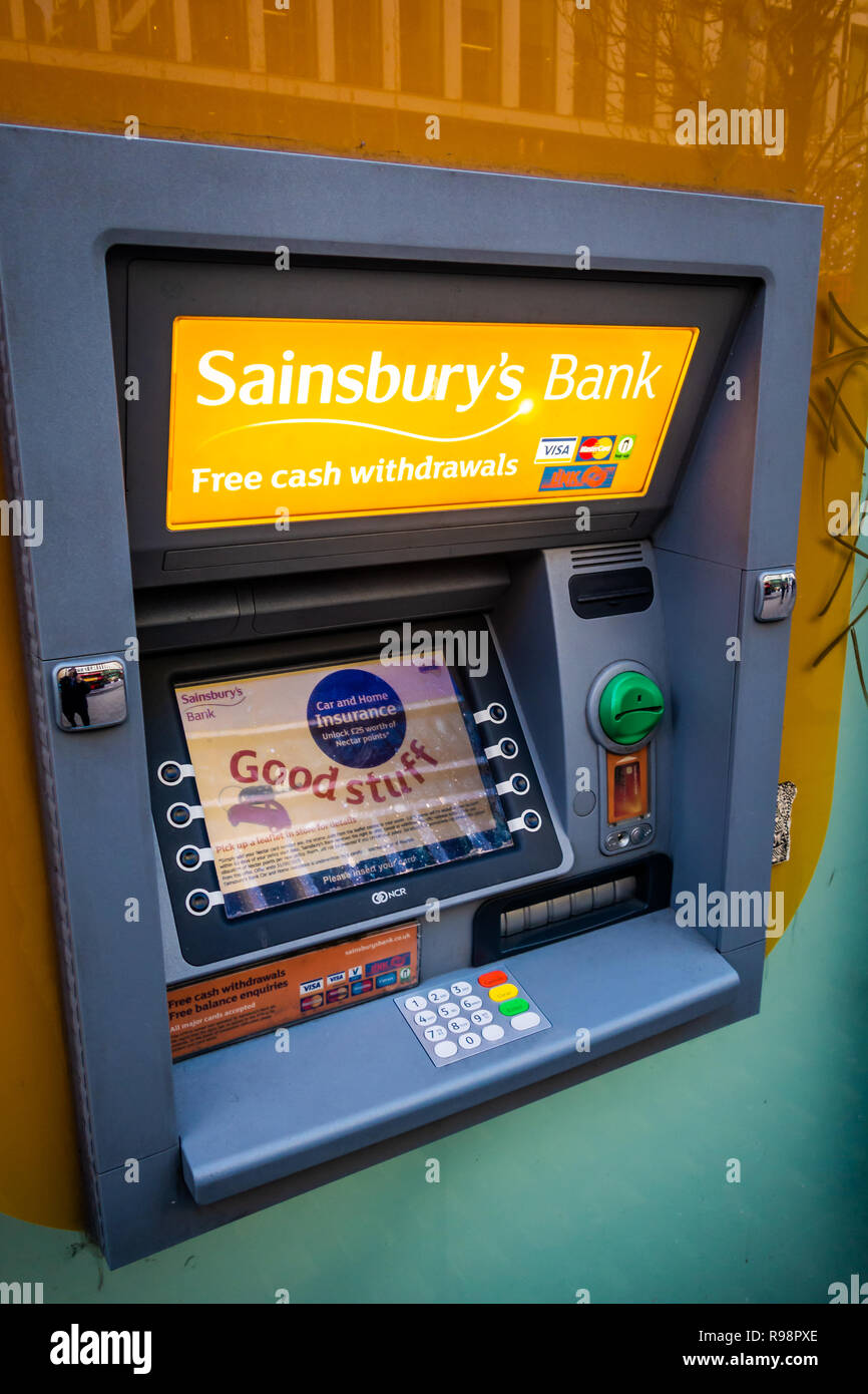 Close up of an ATM of Sainsbury's Bank outside a shop on Tottenham ...