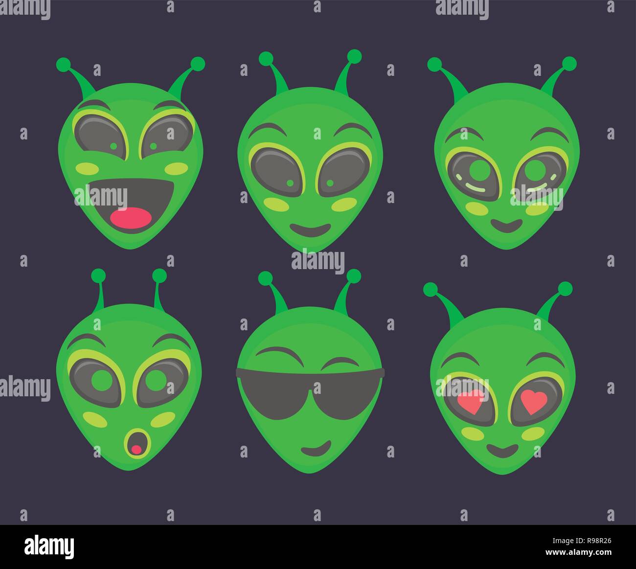 Alien head. Alien face emoji. Humanoid icon vector illustration set ...