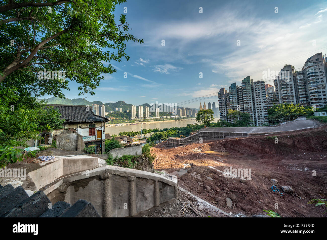 CHONGQING, CHINA - SEPTEMBER 19: View of hillside land and old ...