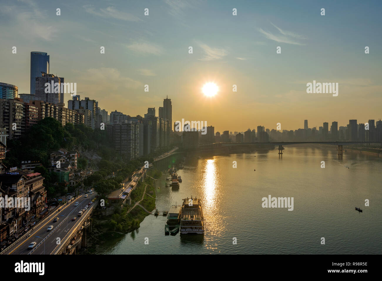 CHONGQING, CHINA - SEPTEMBER 19: View of the Jialing river and downtown ...