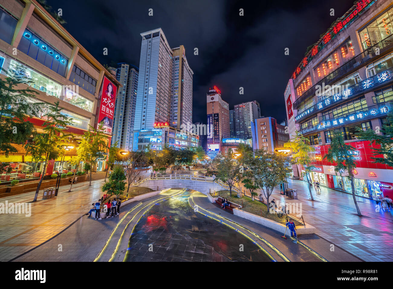 CHONGQING, CHINA - SEPTEMBER 20: This is a night view of shopping malls ...