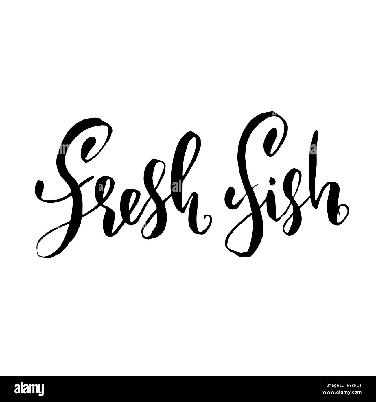 Fresh fish menu template. Lettering illustration for restaurant. Hand ...
