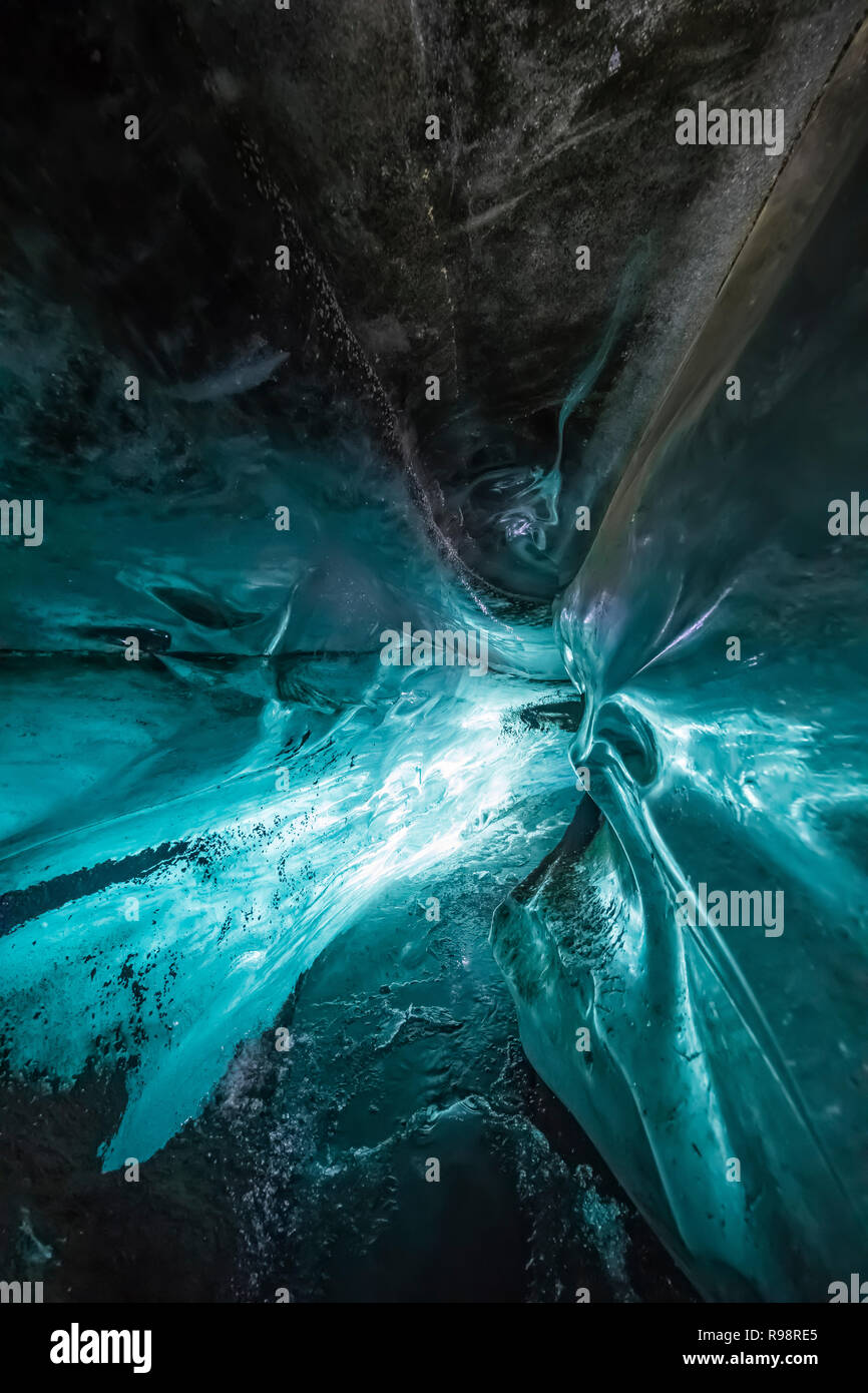 Interior of an ice cave within a lobe of Mýrdalsjökull Glacier, which ...