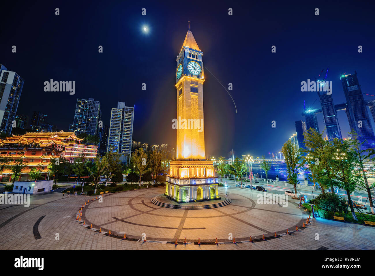CHONGQING, CHINA - SEPTEMBER 23: Night view of the Clock tower landmark ...