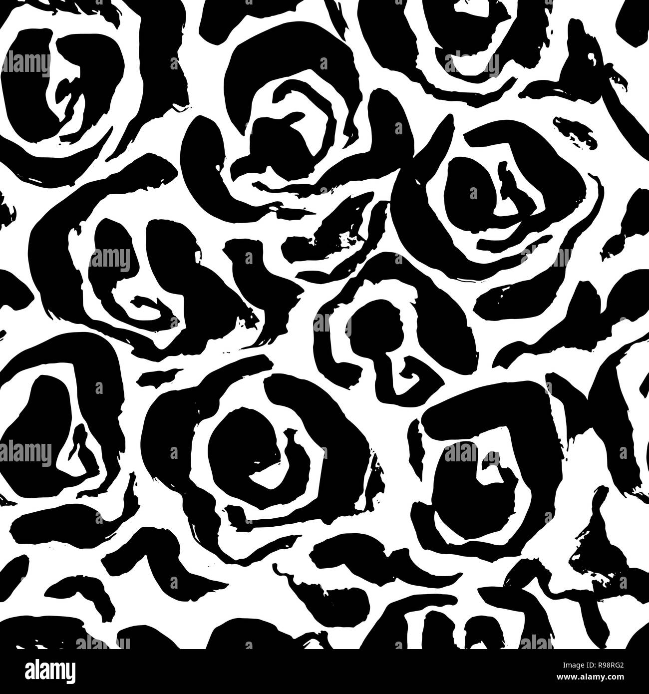 Abstract grunge ink seamless flower background. Roses black brush ...