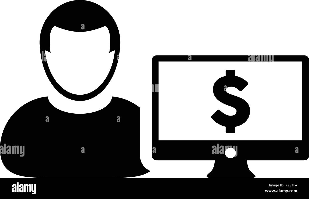 Cash icon vector male user person profile avatar with computer monitor ...
