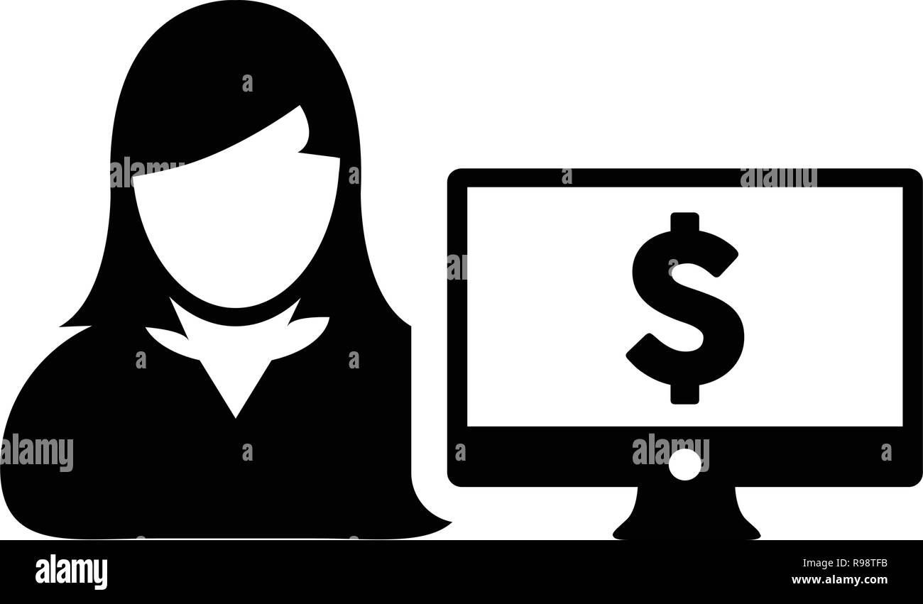 Banking icon vector female user person profile avatar with computer ...