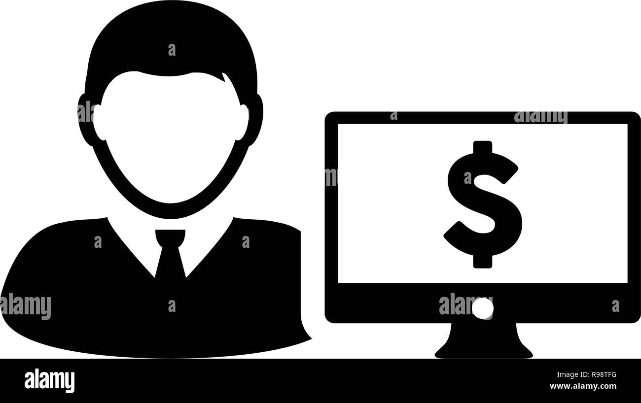 Avatar icon vector male user person with computer monitor screen and ...