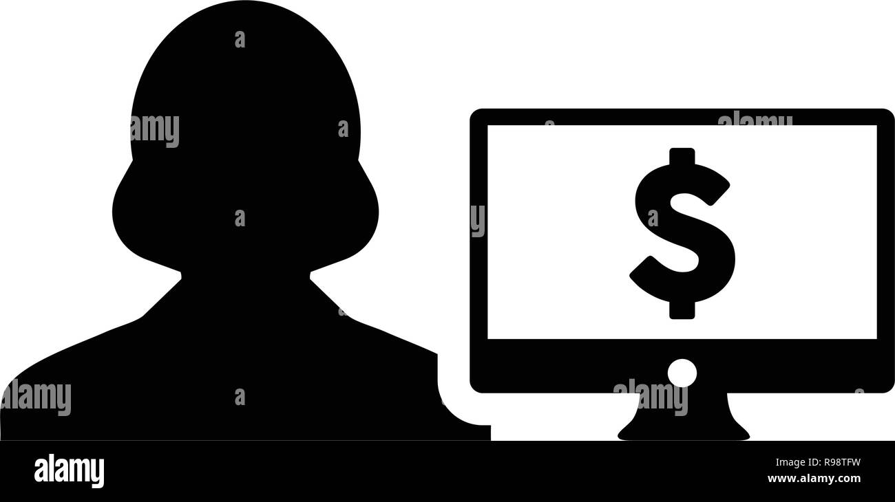 Money icon vector female user person profile avatar with computer ...