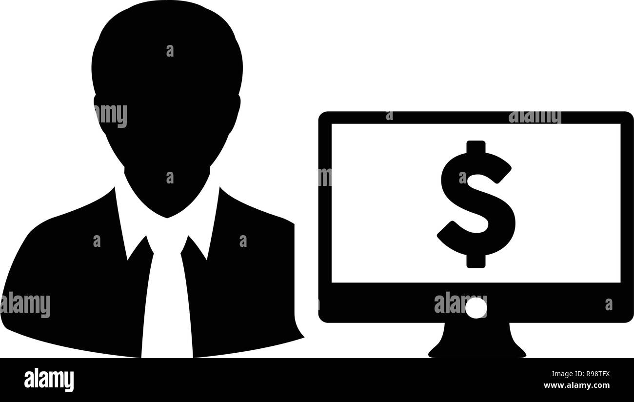 Loan icon vector male user person profile avatar with computer monitor ...