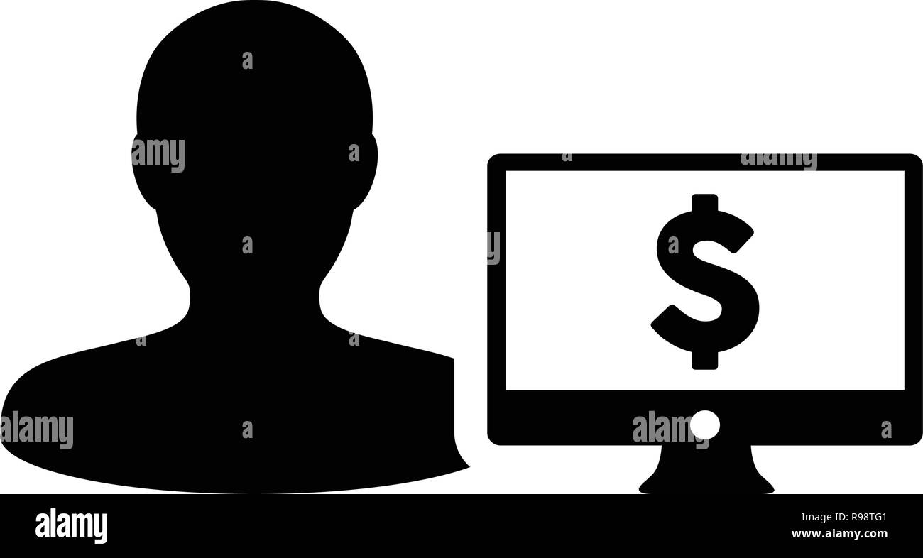 Business icon vector male user person profile avatar with computer ...