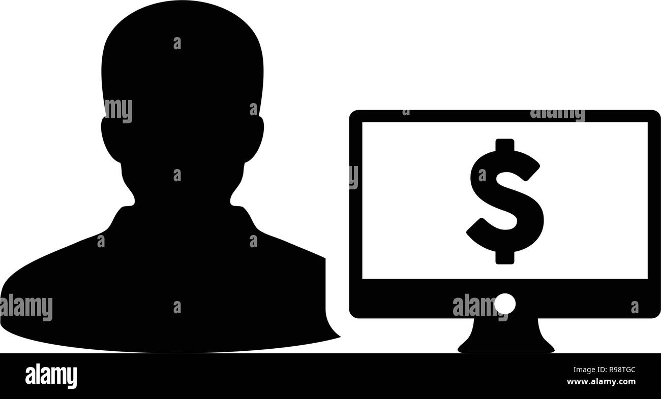 Finance icon vector male user person profile avatar with computer ...