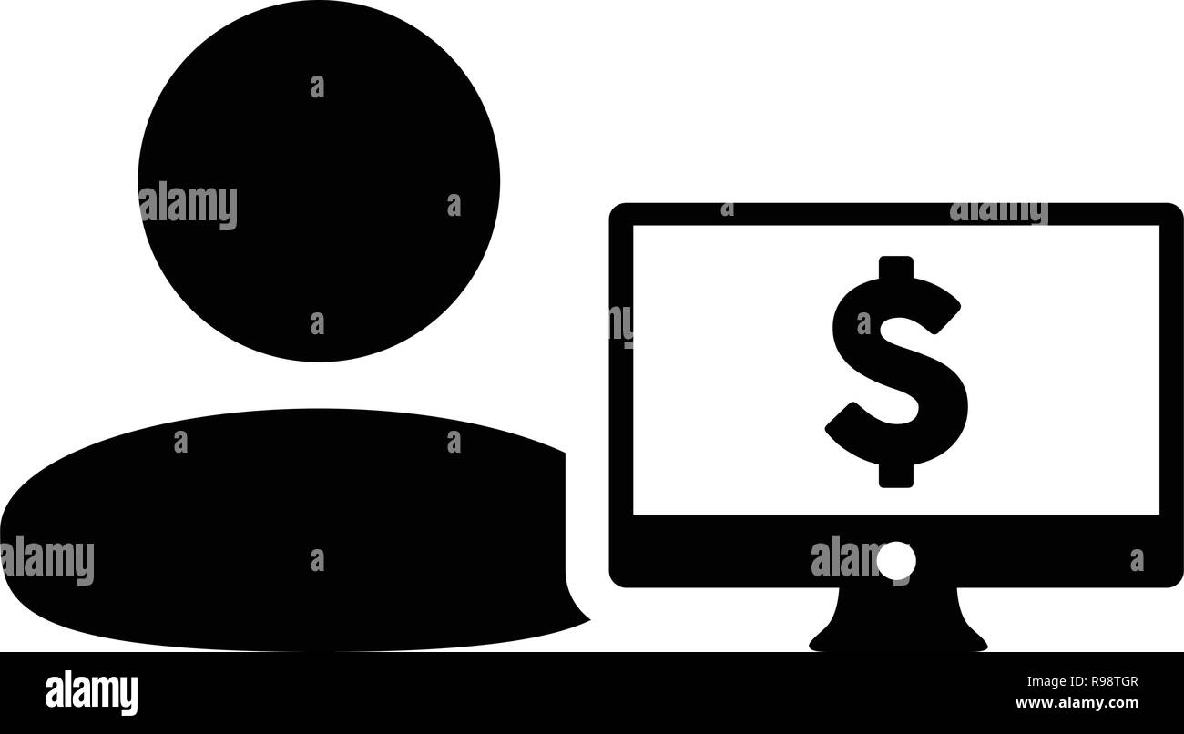 Income icon vector male user person profile avatar with computer ...