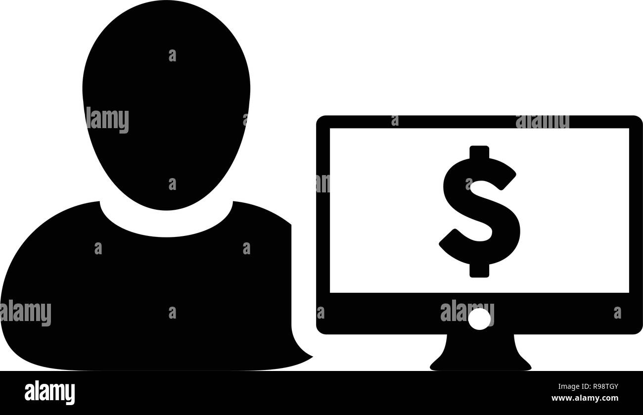 Sales icon vector male user person profile avatar with computer monitor ...