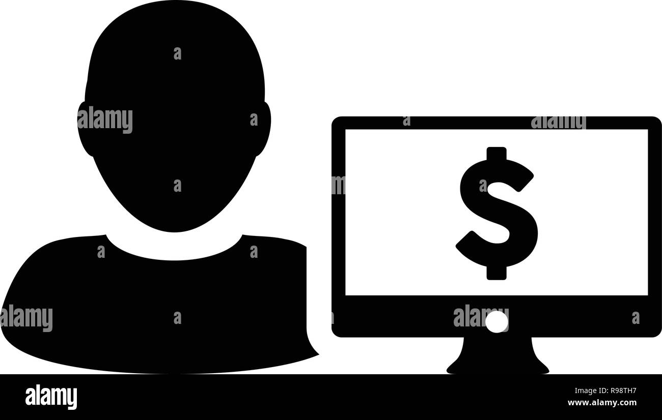 Banking icon vector male user person profile avatar with computer ...