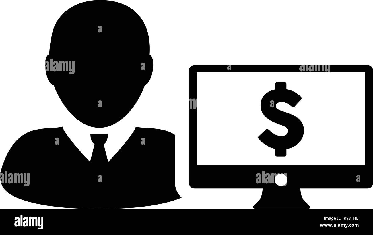 Funding icon vector male user person profile avatar with computer ...