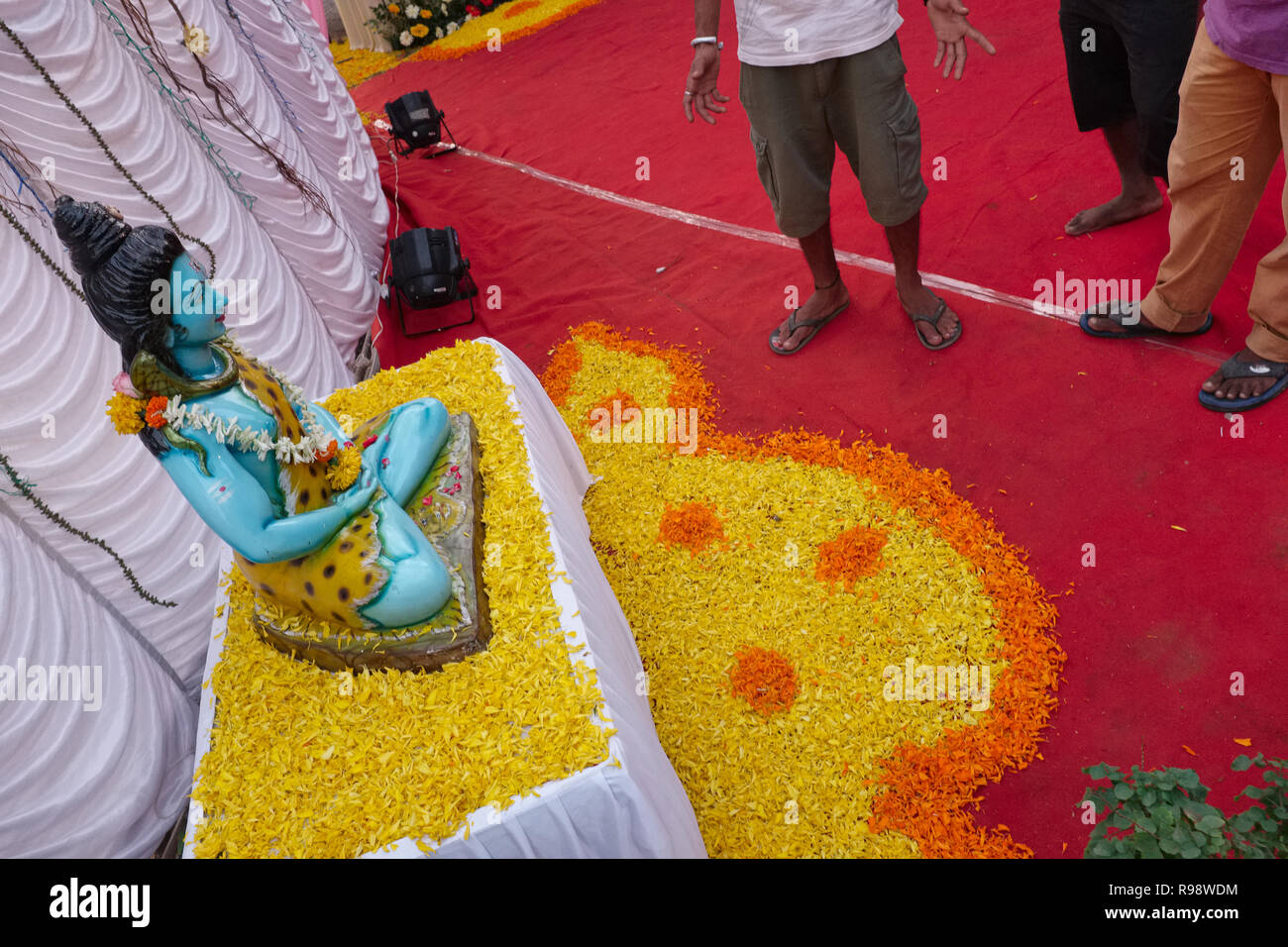 A statue of Hindu god Shiva placed on a make-shift shrine for ...