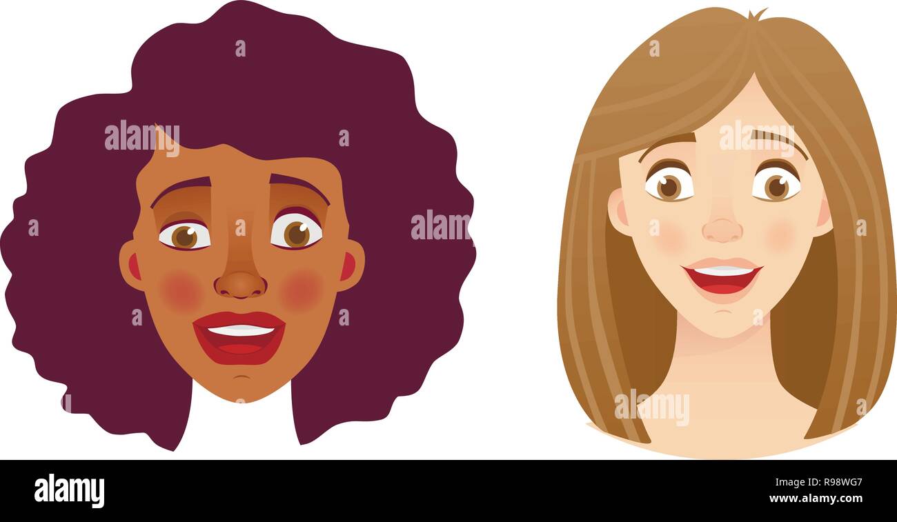 Portrait woman. Emotions of woman face. Vector illustration set Stock ...
