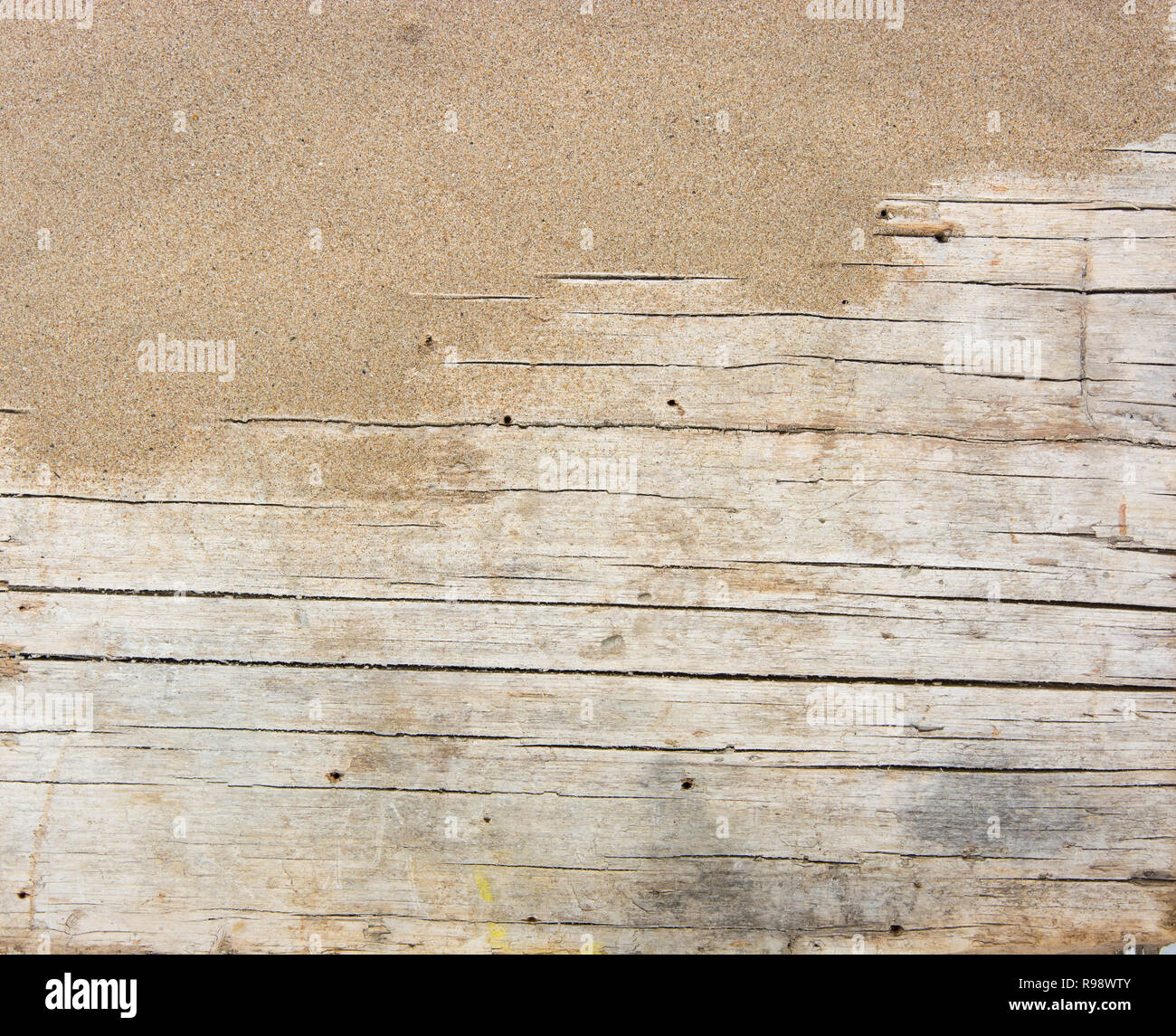 Sand on planked wood. Summer background with copy space. Top view Stock ...