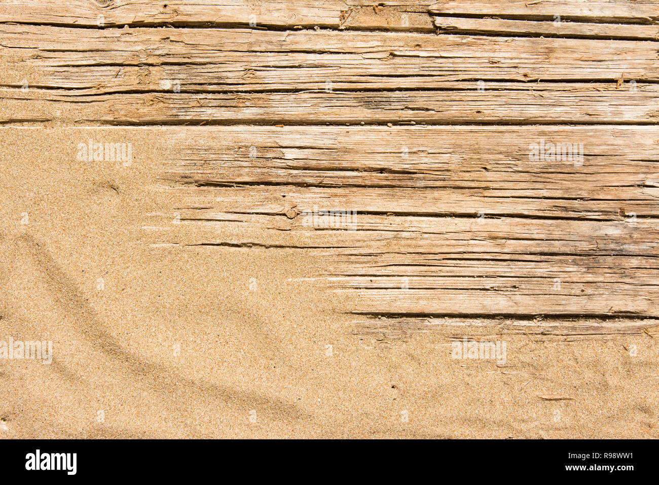 Sand on planked wood. Summer background with copy space. Top view Stock ...