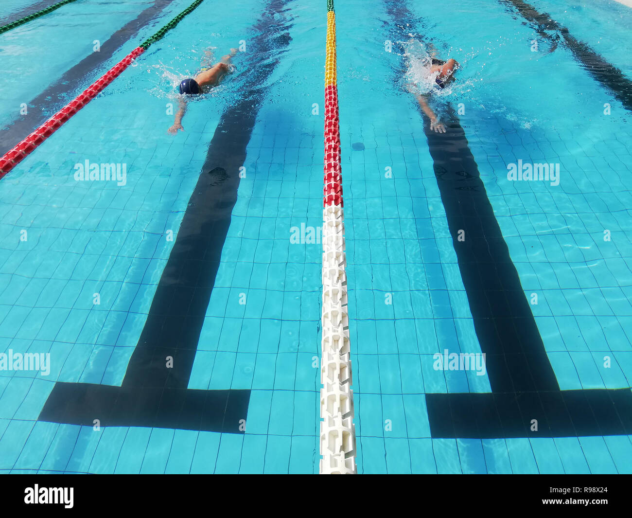 swimmers in lane pool, men in water Stock Photo - Alamy