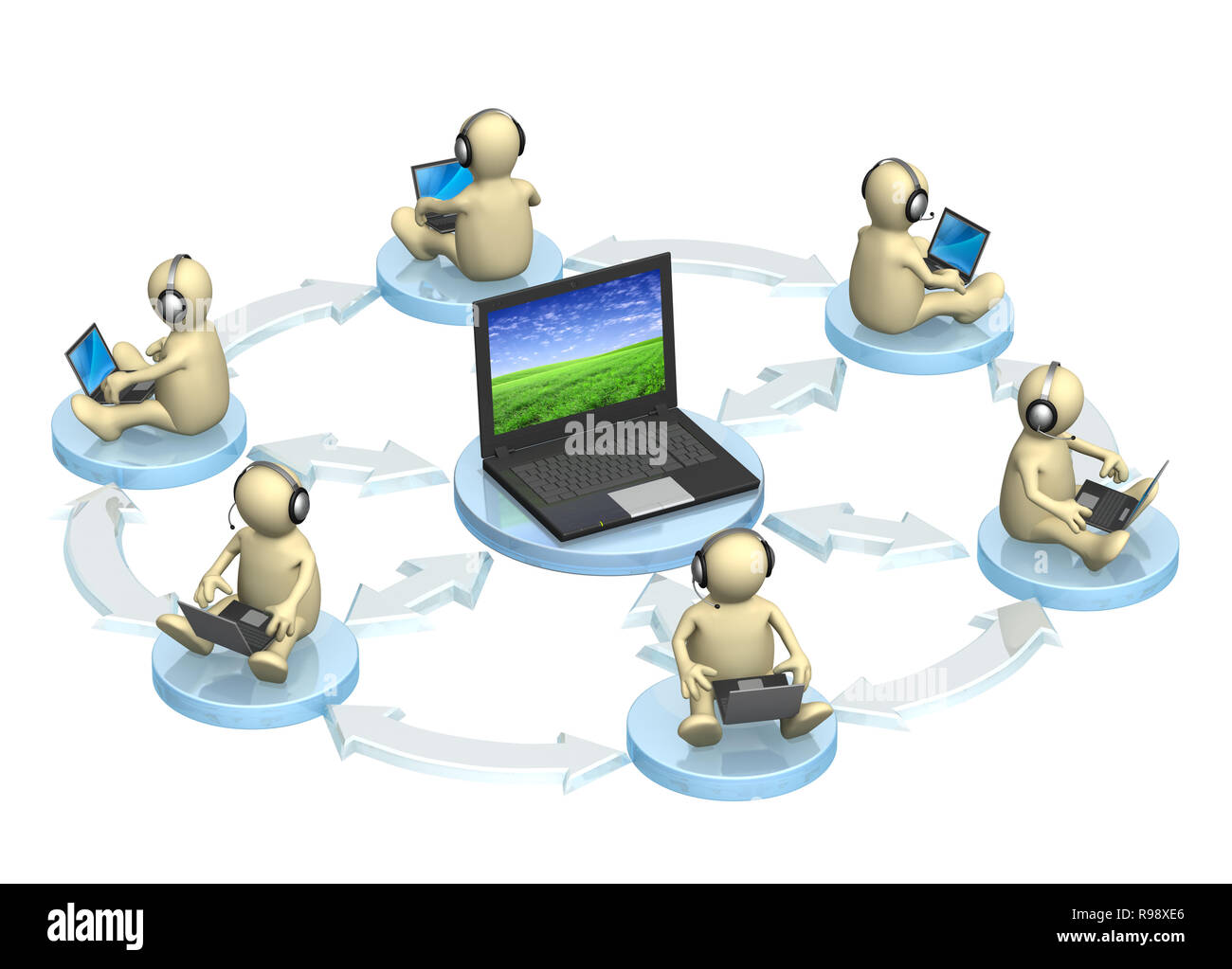 3d puppet, sitting with a laptop. Isolated over white Stock Photo - Alamy