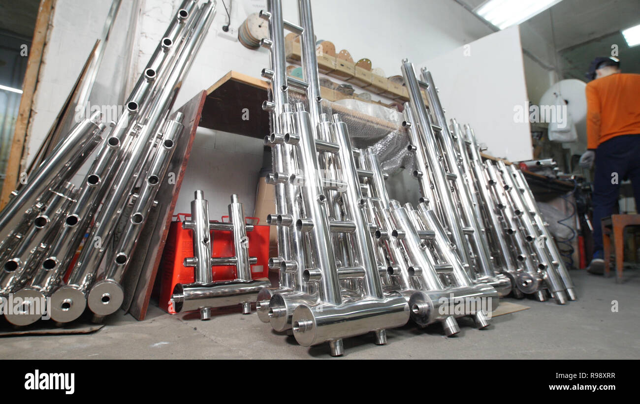 Industrial manufacturing. A storage with iron tube details for ...