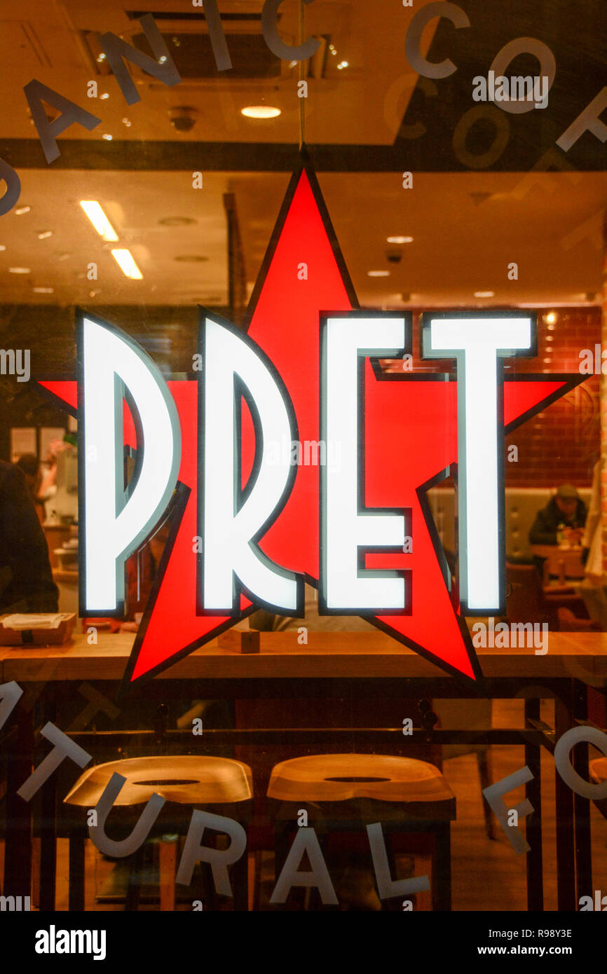 PRET signage in a Pret restaurant window in London's Soho area Stock ...