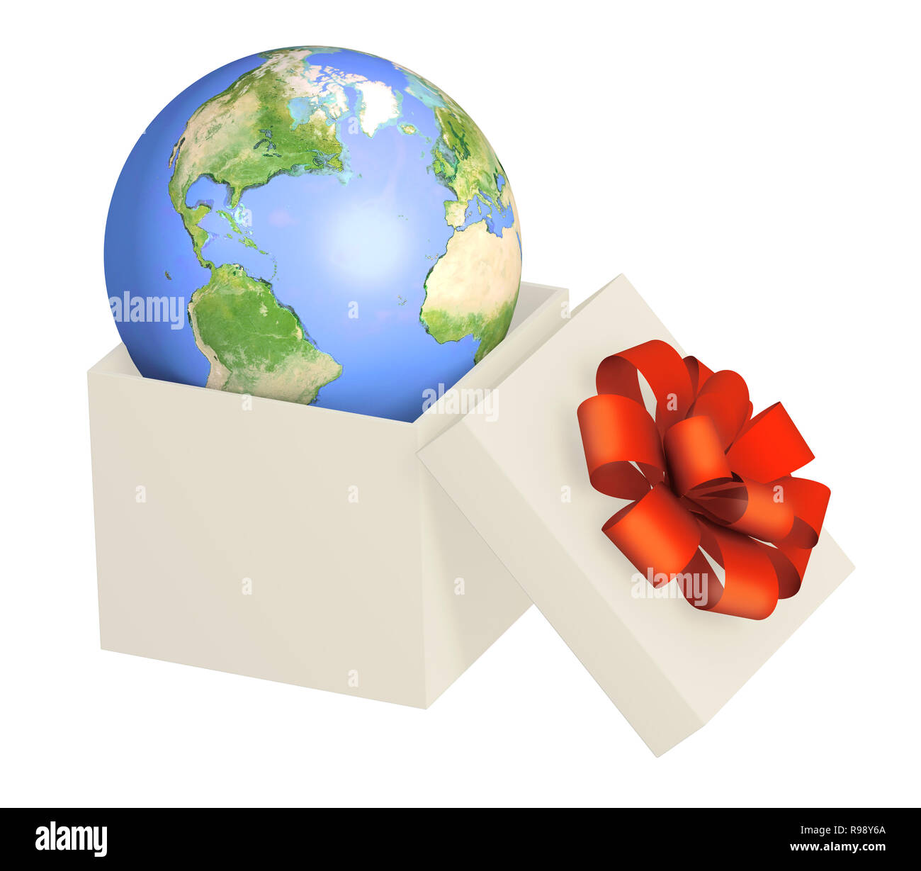 Earth in opened gift. Objects isolated over white Stock Photo - Alamy