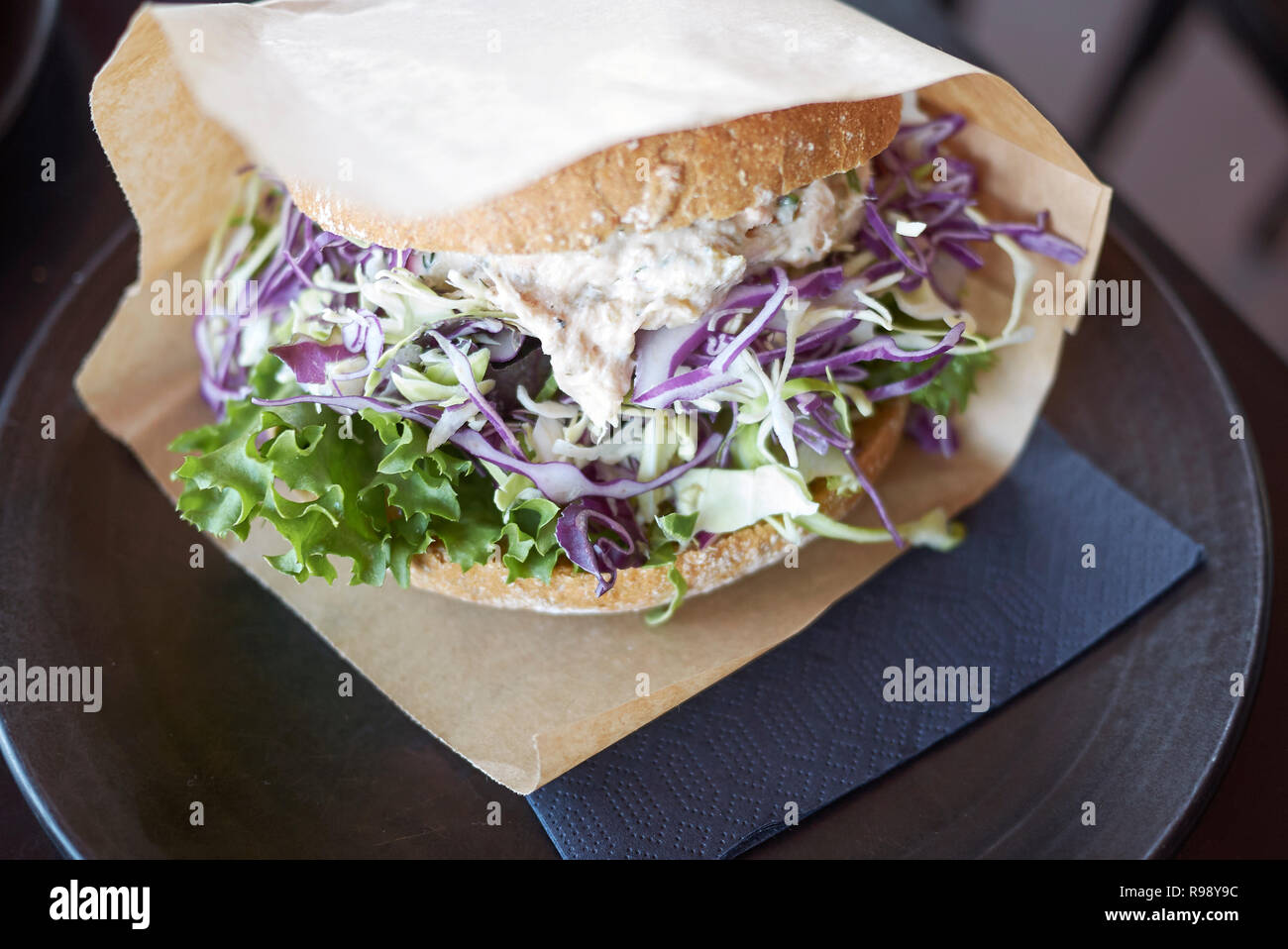 Sandwich with a rillette of cold-smoked and hot-smoked salmon Stock ...