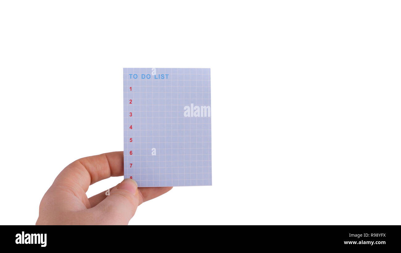 hand hold to do list paper isolated on white background Stock Photo - Alamy
