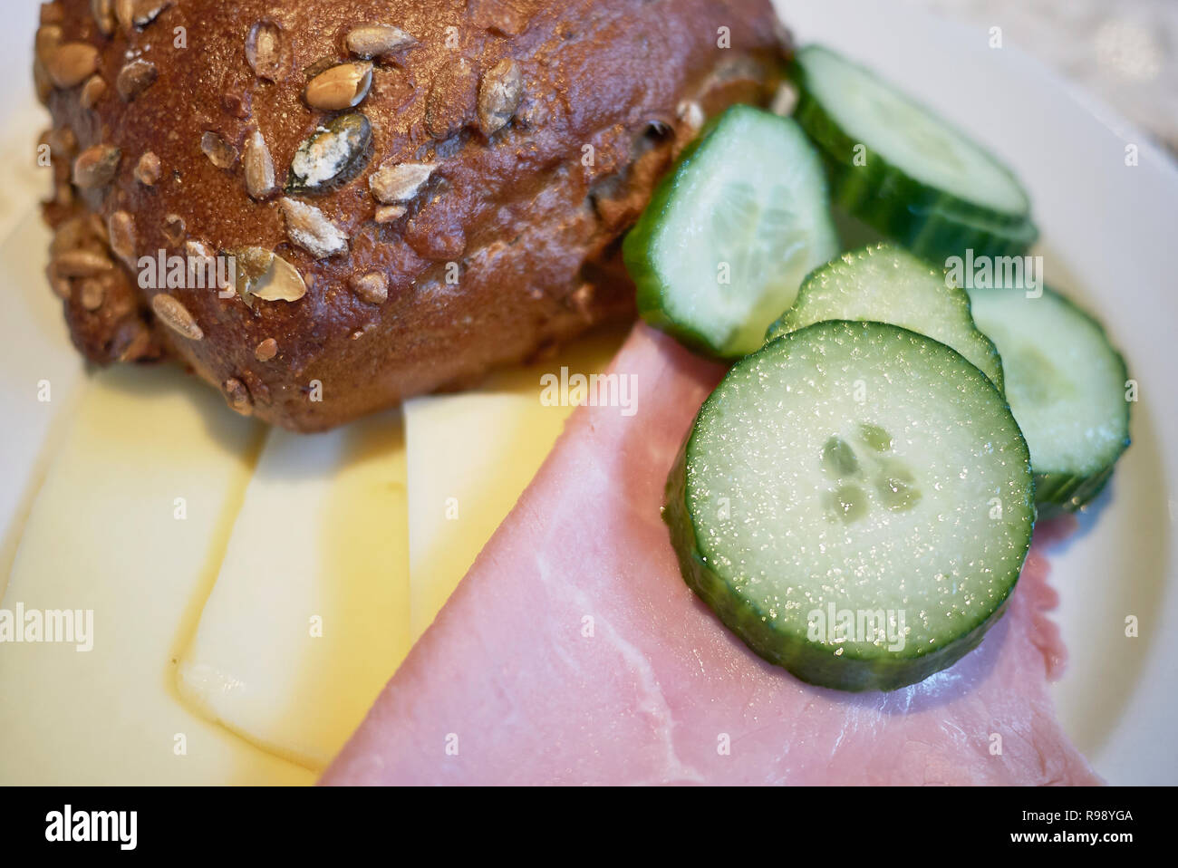 Breakfast with bread, ham and cheese Stock Photo - Alamy