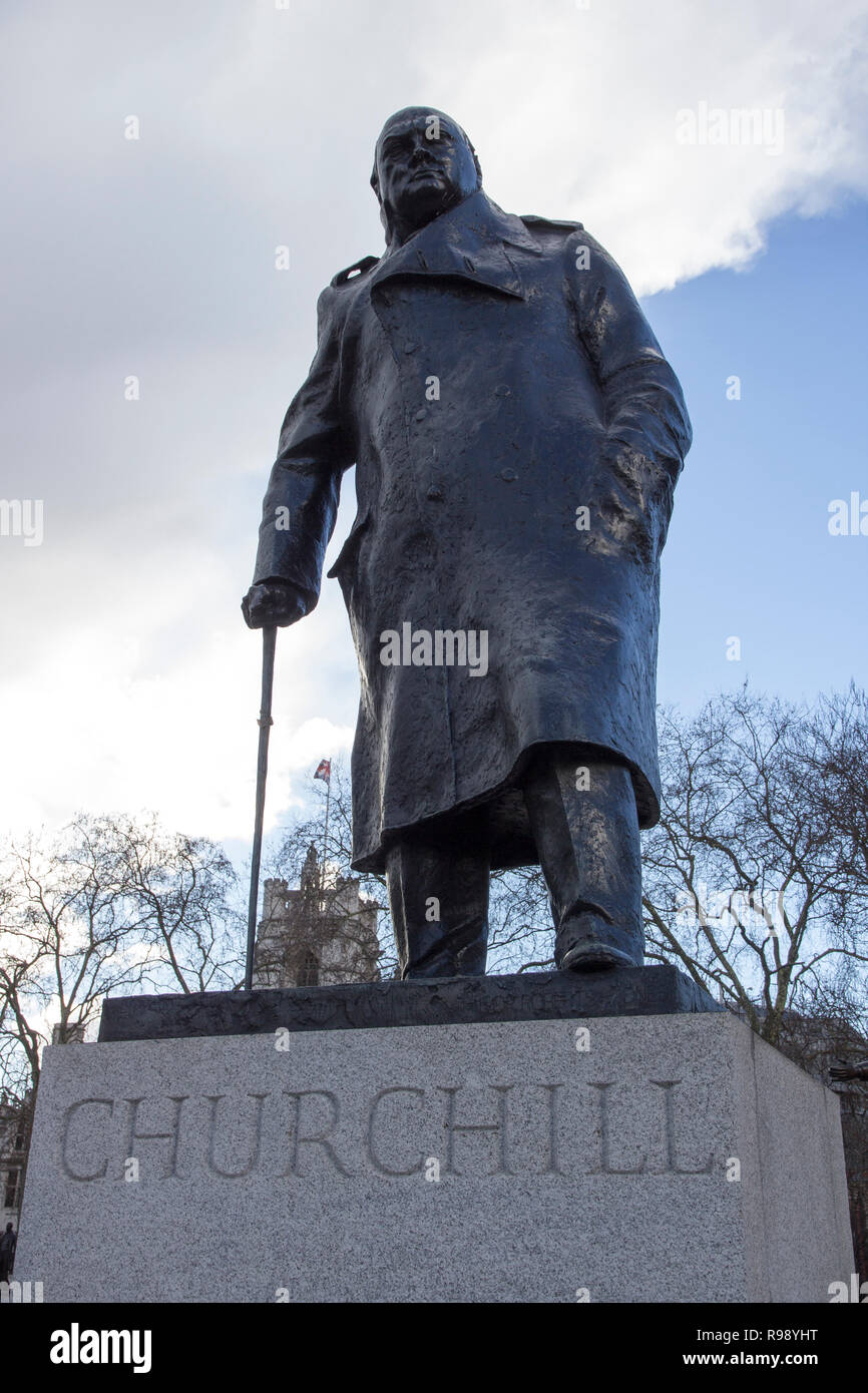 Churchill standing with his hand resting on his walking stick hi-res ...
