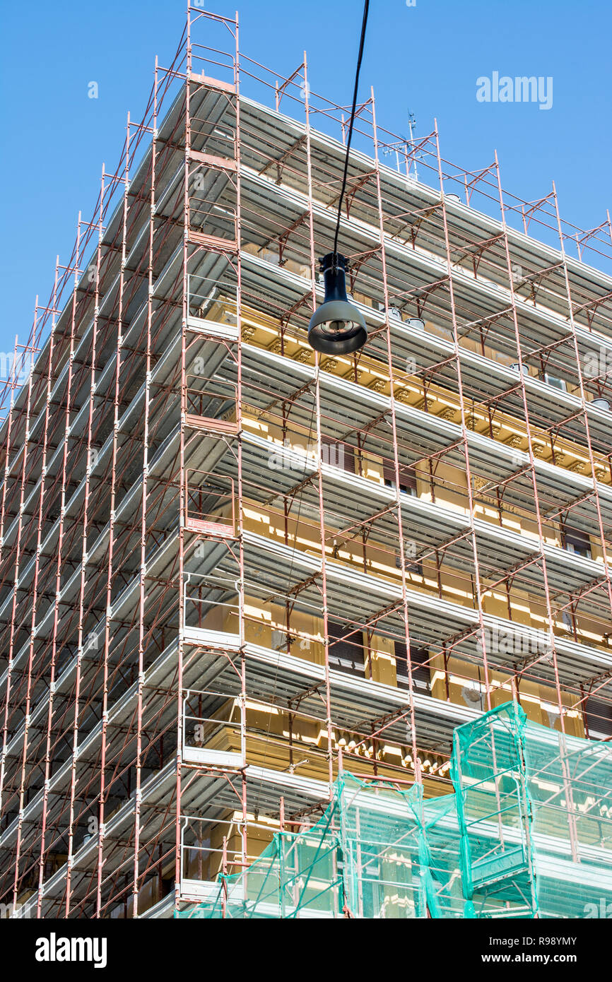 The old building with the scaffolding in Rome, Italy. Concept of safety ...