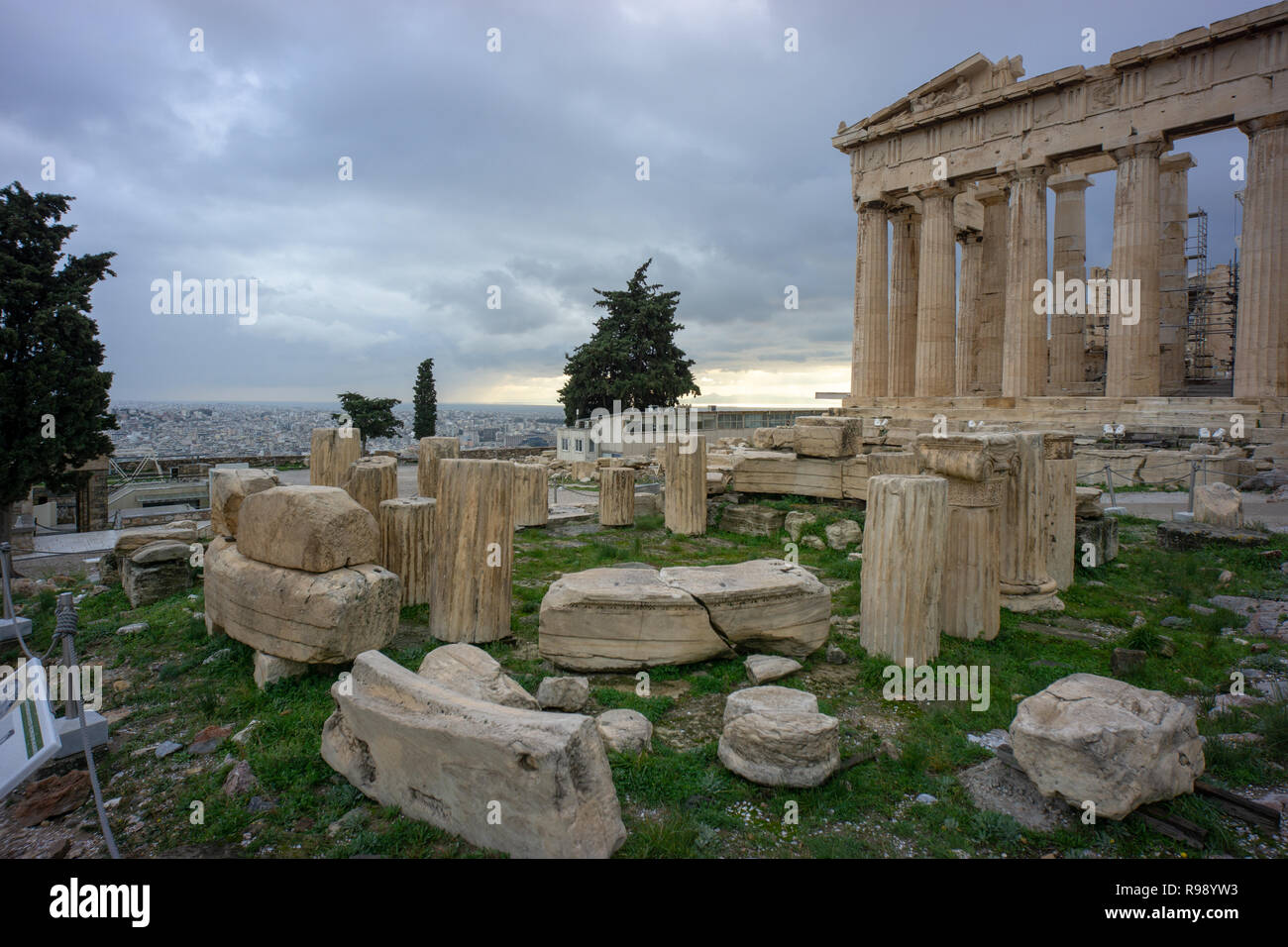 Awesome view of Parthenon taken against the background of Illuminated ...