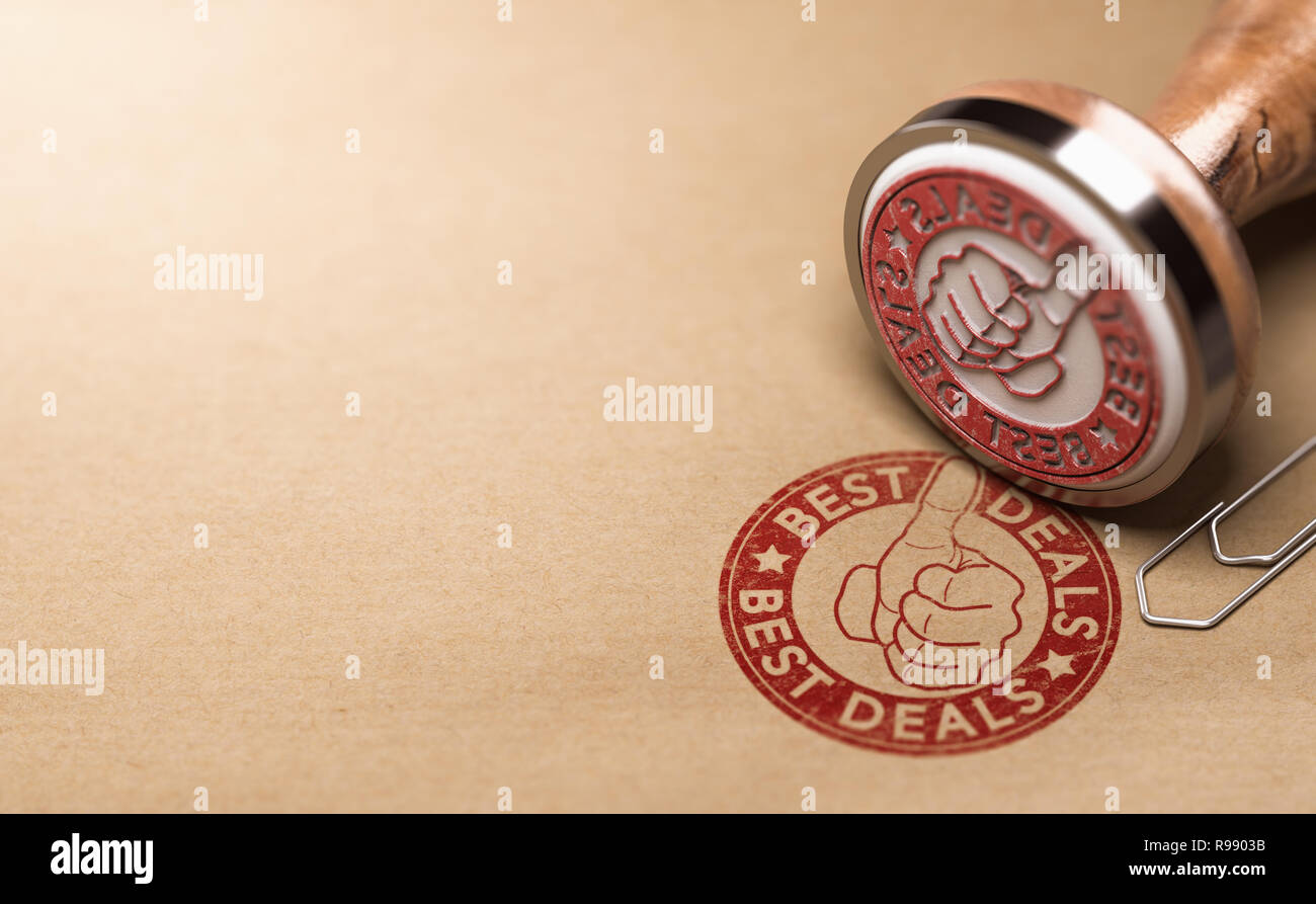 3D illustration of rubber stamp with the text best deal printed on ...