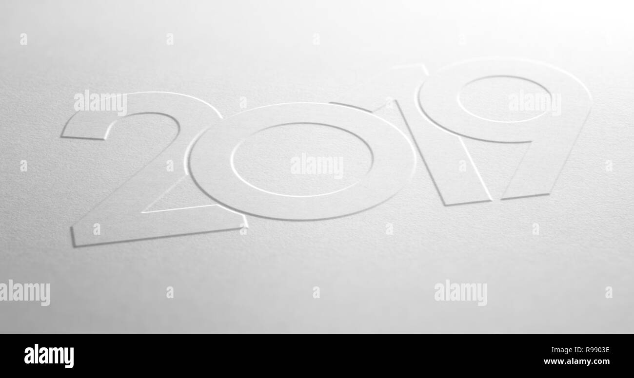 Year 2019 embossed on white paper background. New year graphic design ...