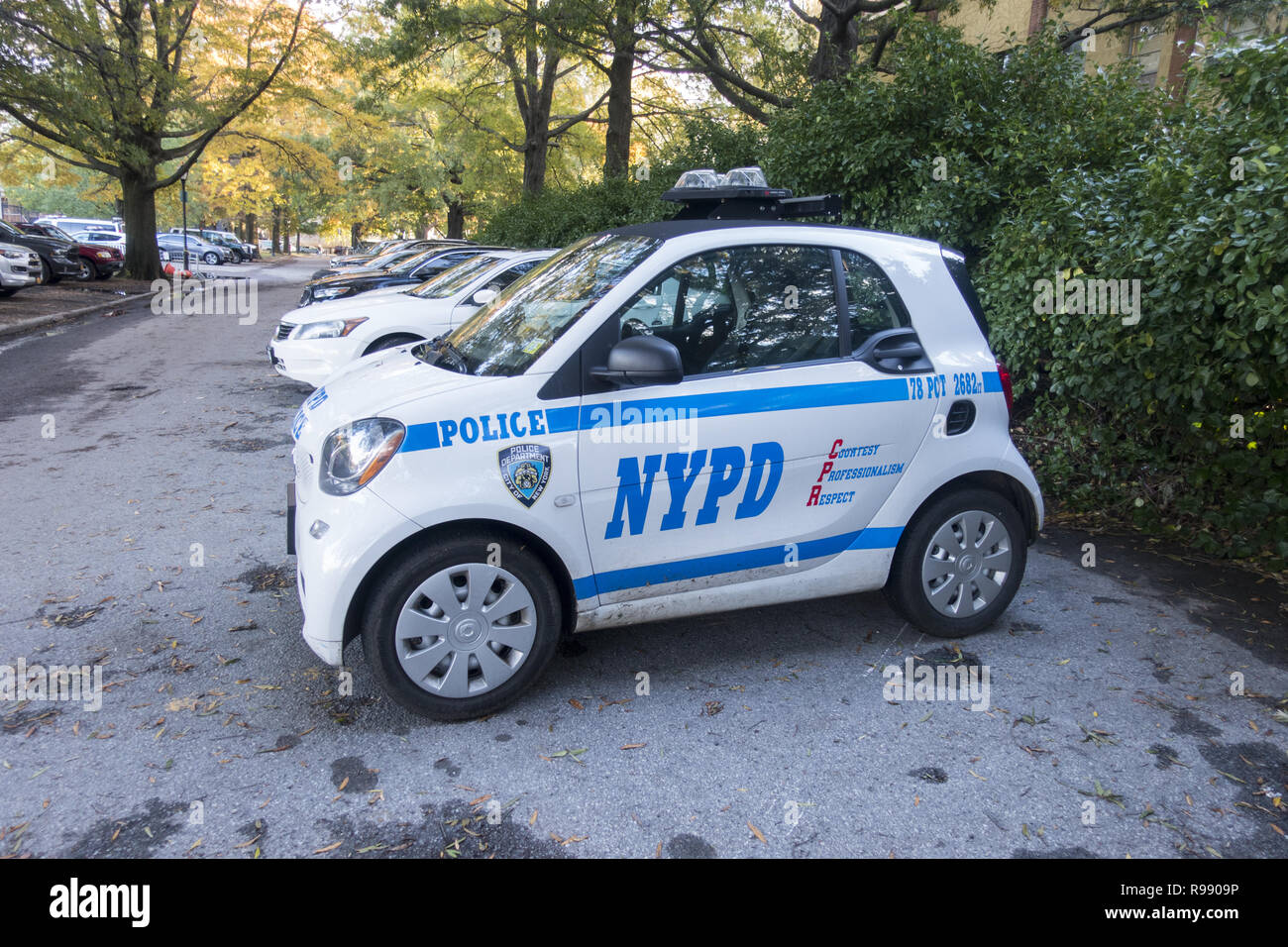 NYPD small police car parked outside a precinct station in Brooklyn ...
