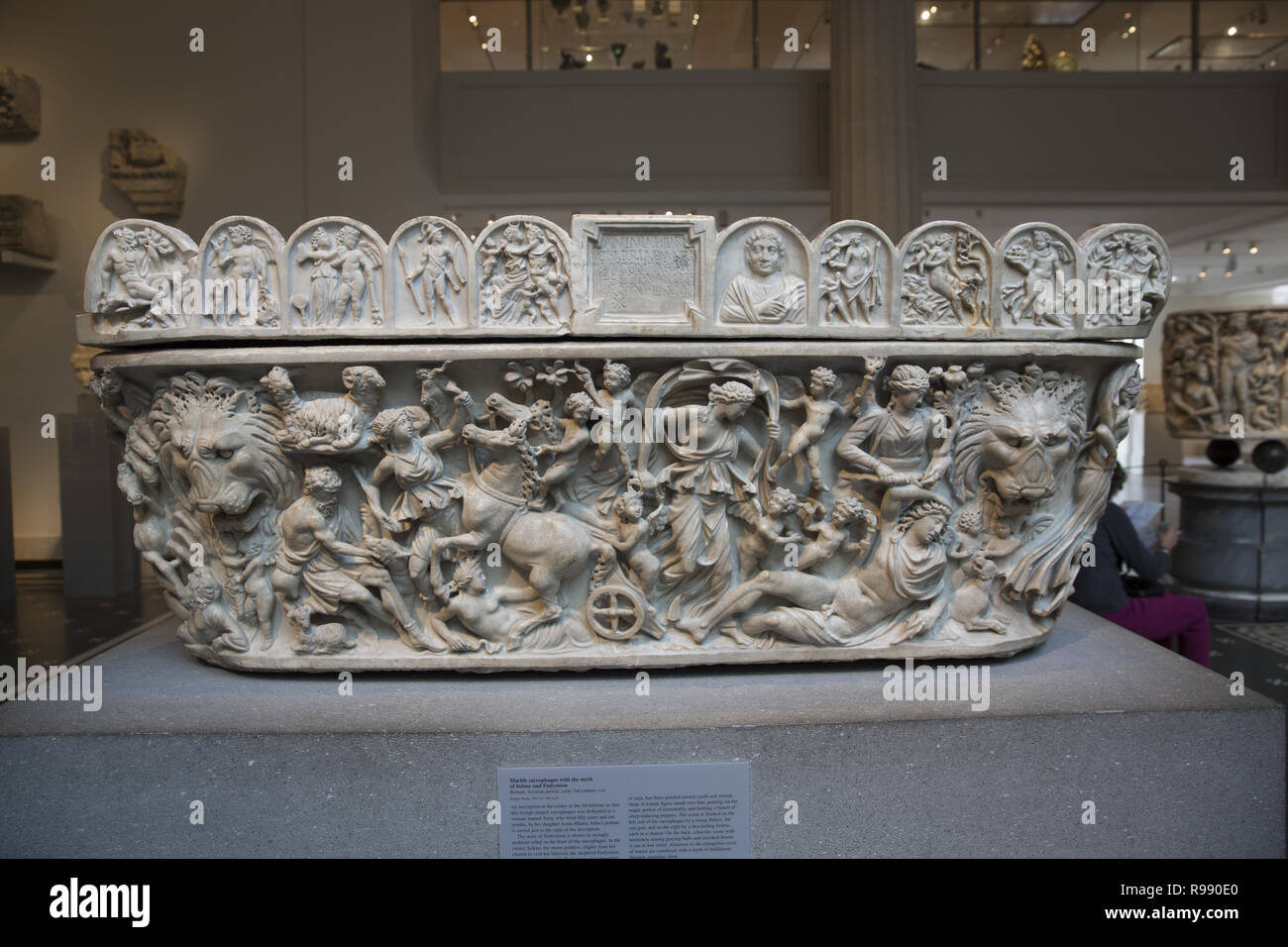 Marble sarcophogus wth the myth of Selene and Endymion carved on to it ...